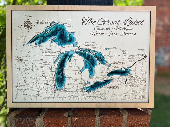 Multi-layered Great Lakes Map – Etched Custom Design Studio